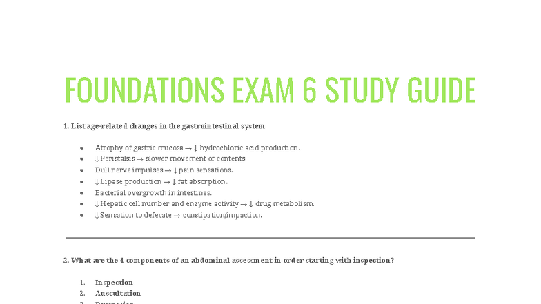 EXAM 6 STUDY GUIDE: GI System Changes & Nursing Interventions - Studocu