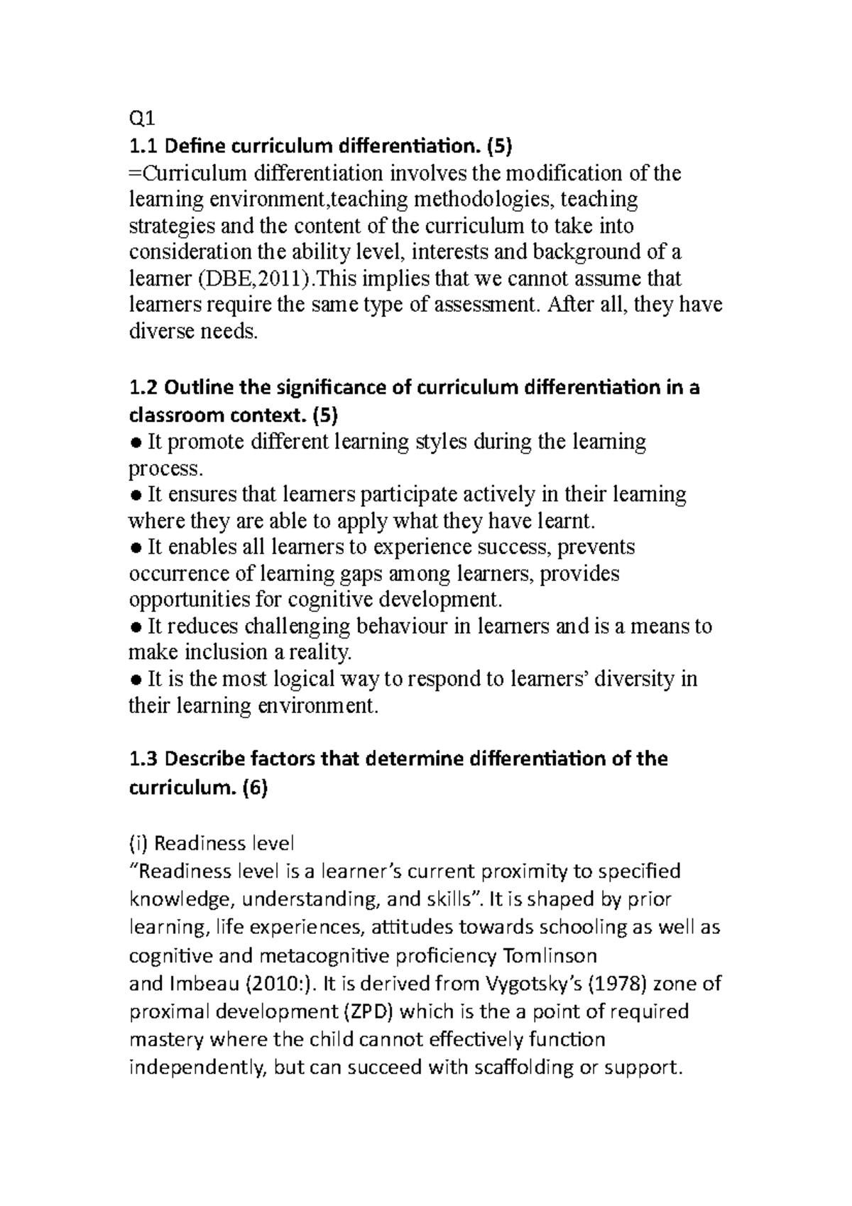 INC3701 Curriculum Differentiation Insights - Assignment 04 2022 - Studocu