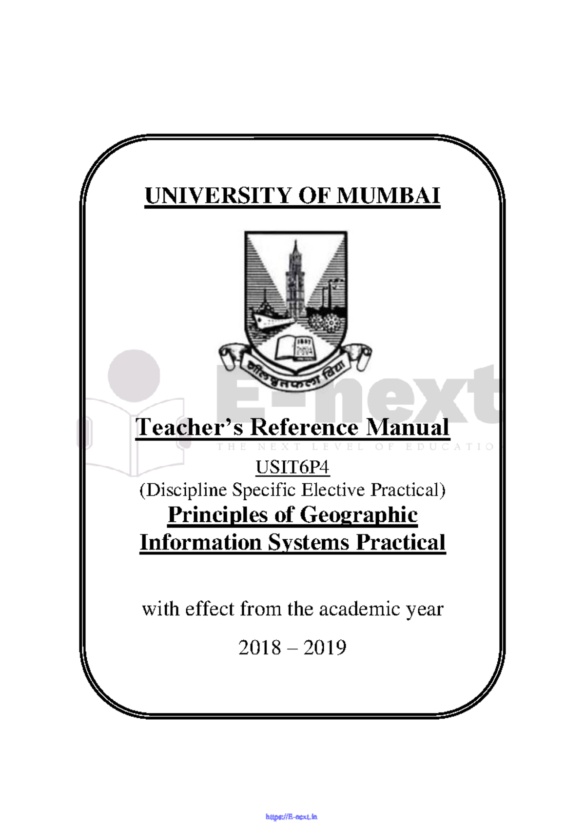 PGIS Manual (E-next - UNIVERSITY OF MUMBAI Teacher’s Reference Manual ...
