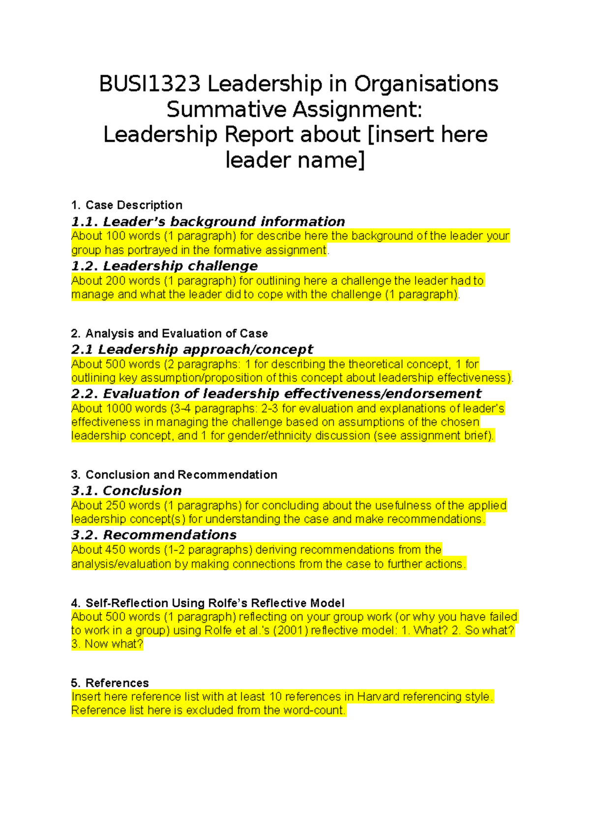 Leadership Report Template - BUSI1323 Leadership in Organisations ...