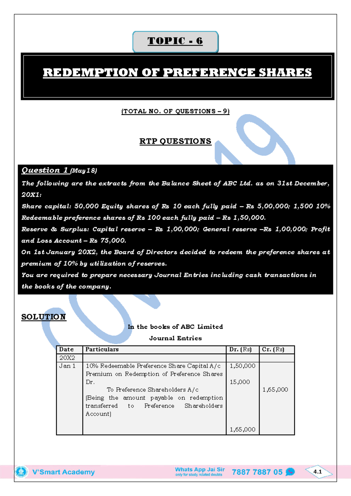 Redemption of Preference Shares - QB: Detailed Journal Entries ...