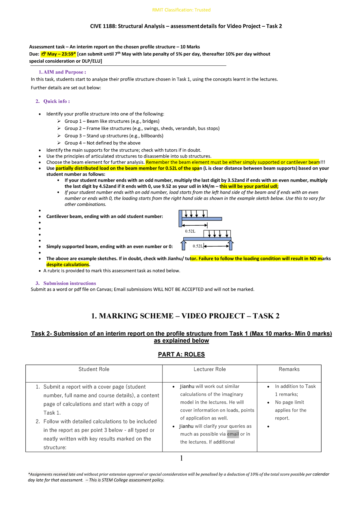 Marking Scheme and Q&A for CIVE1188 Task 2 Video Project - 2025 - Studocu