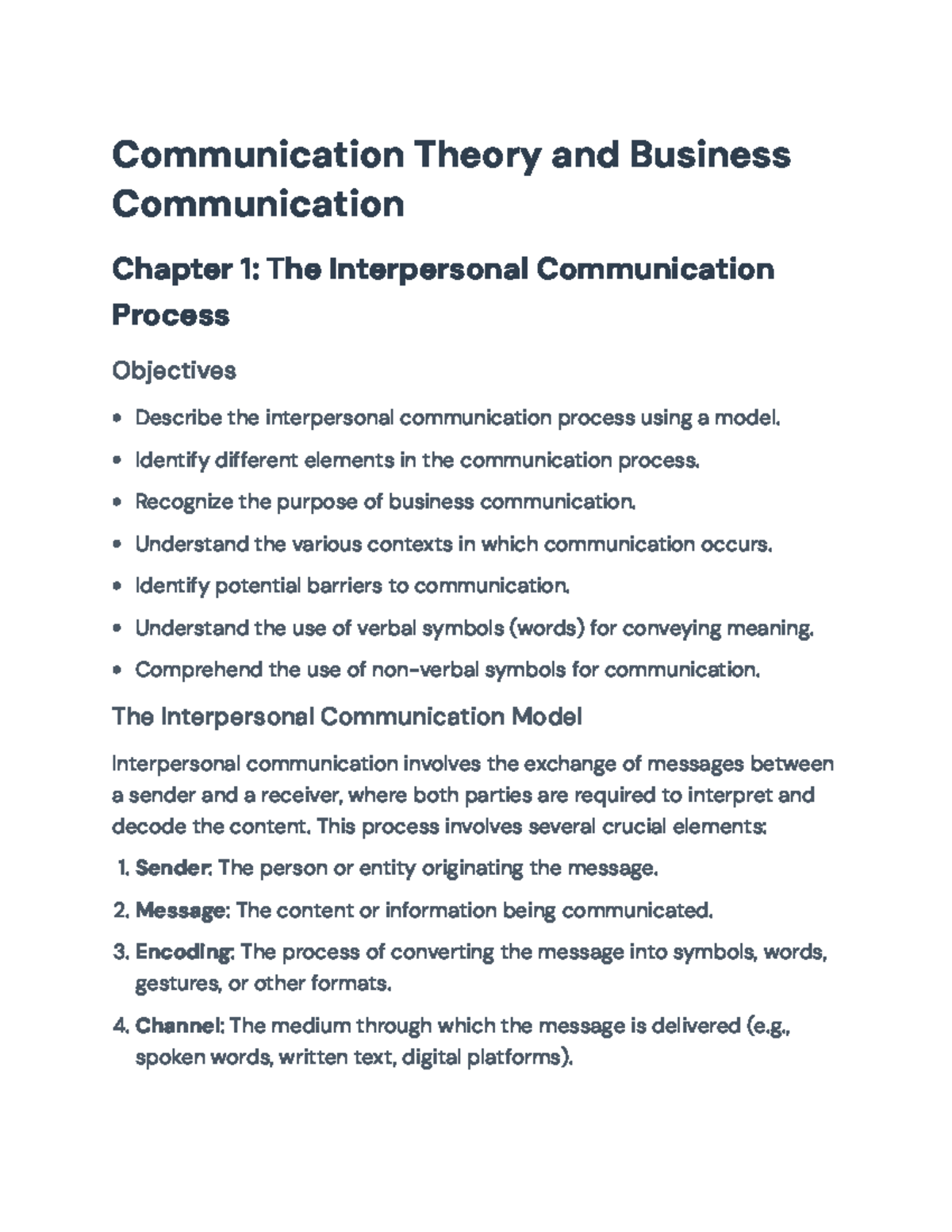 Understanding the Interpersonal Communication Process in Business: Ch ...