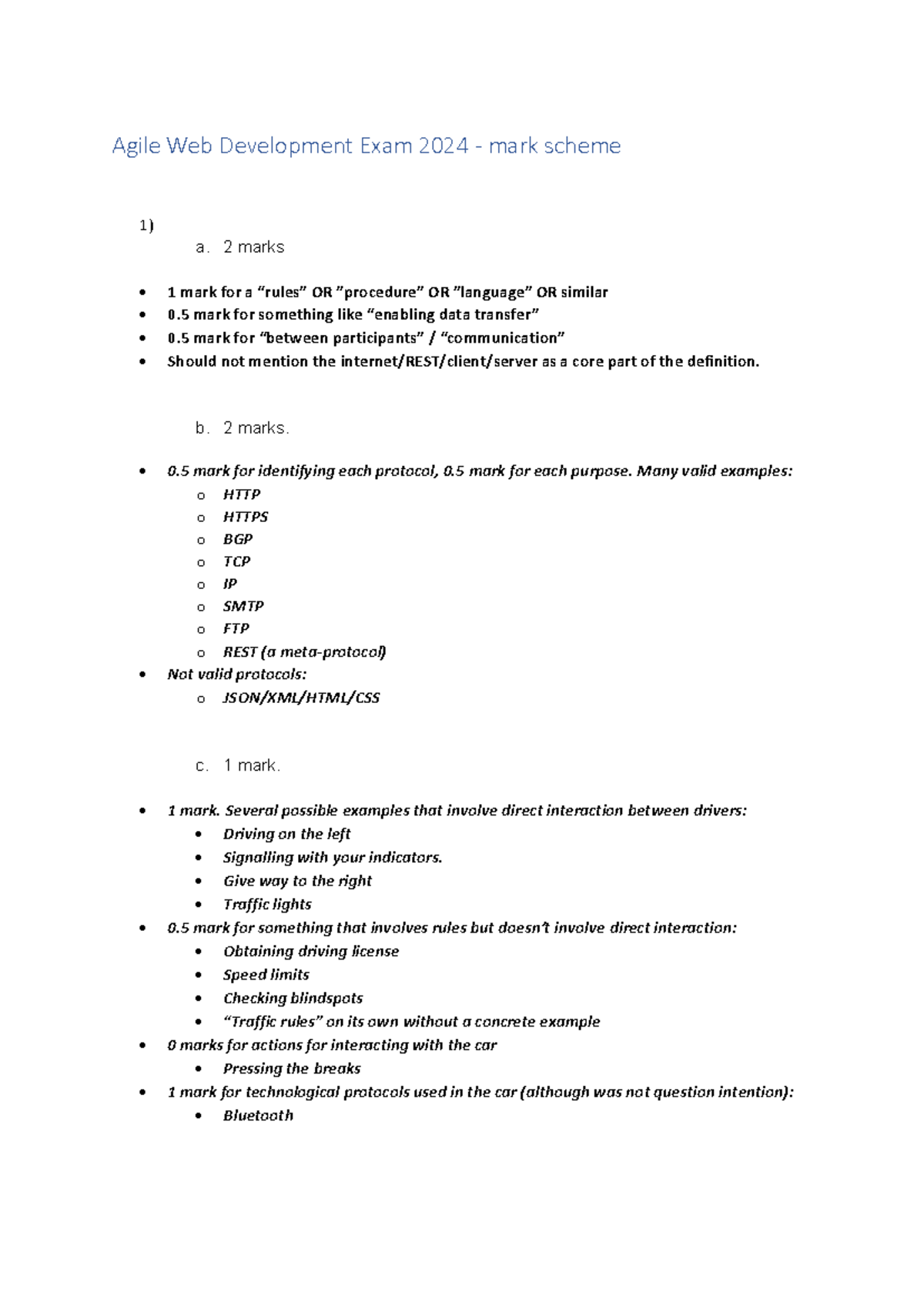Agile Web Development Exam 2024 Mark Scheme and Answers - Studocu