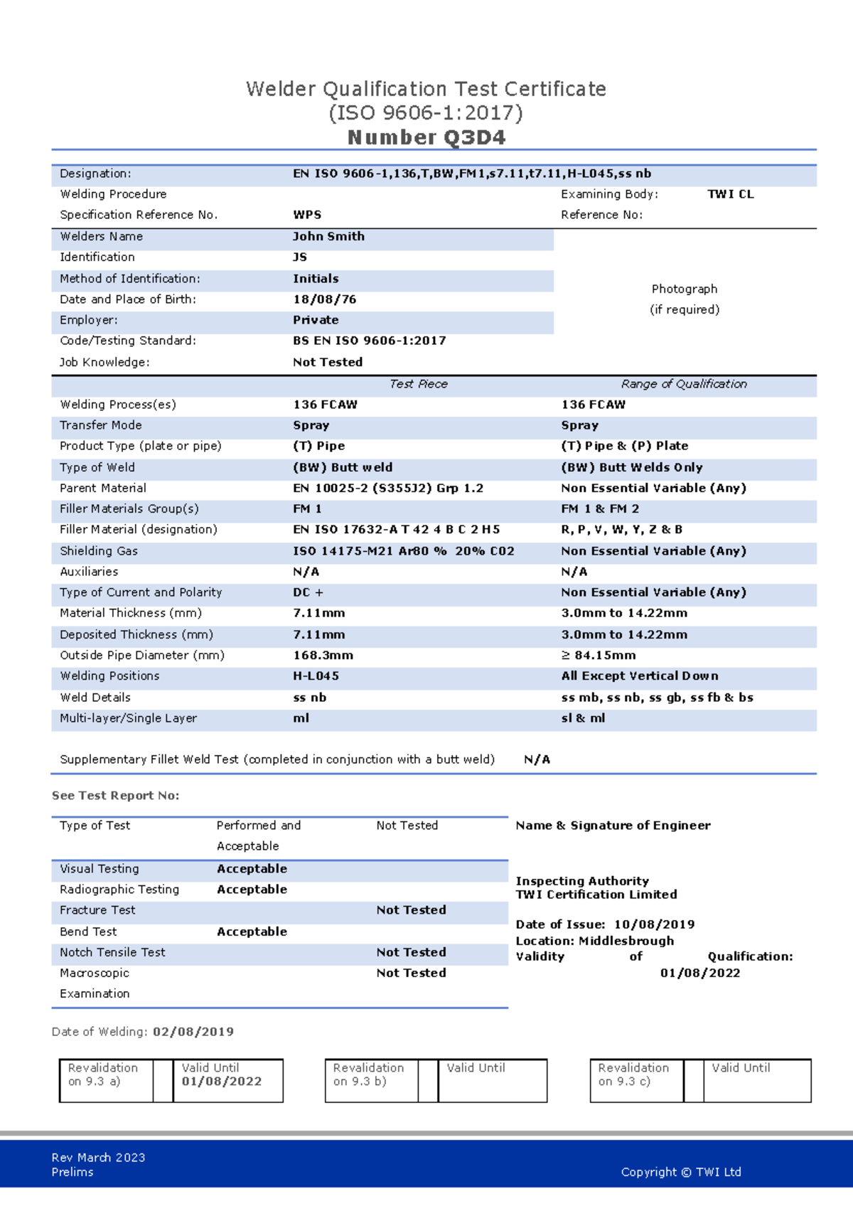 Welder Qualification Test Certificate - EN ISO Q3D4 (March 2023) - Studocu