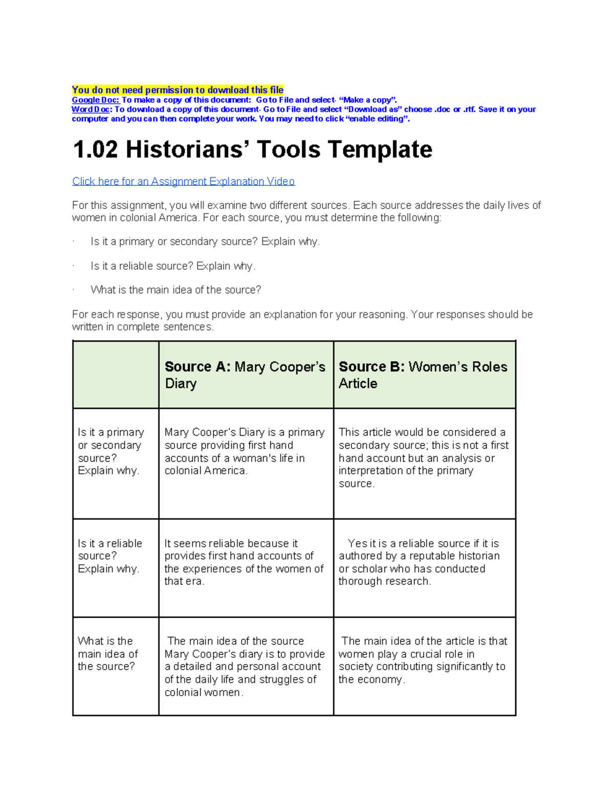 Copy of Copy of 1.02 Historians’ Tools Template - You do not need ...