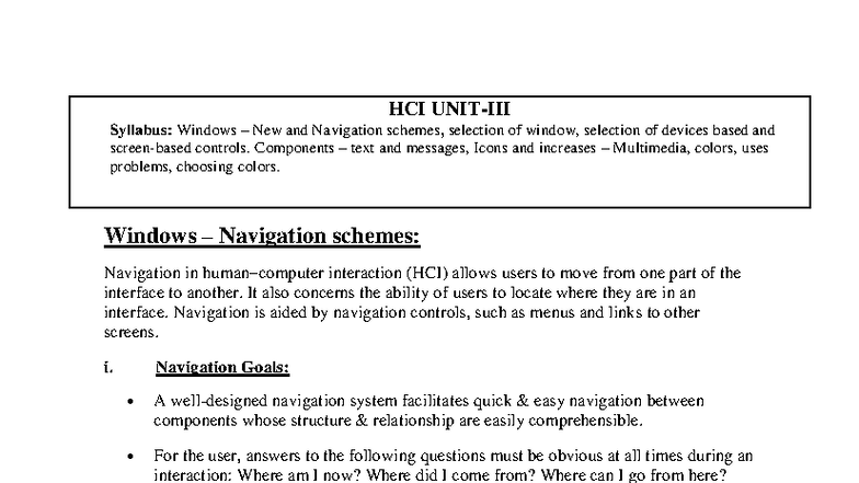 HCI 101: Unit 3 Notes on Windows Navigation & Control Selection - Studocu