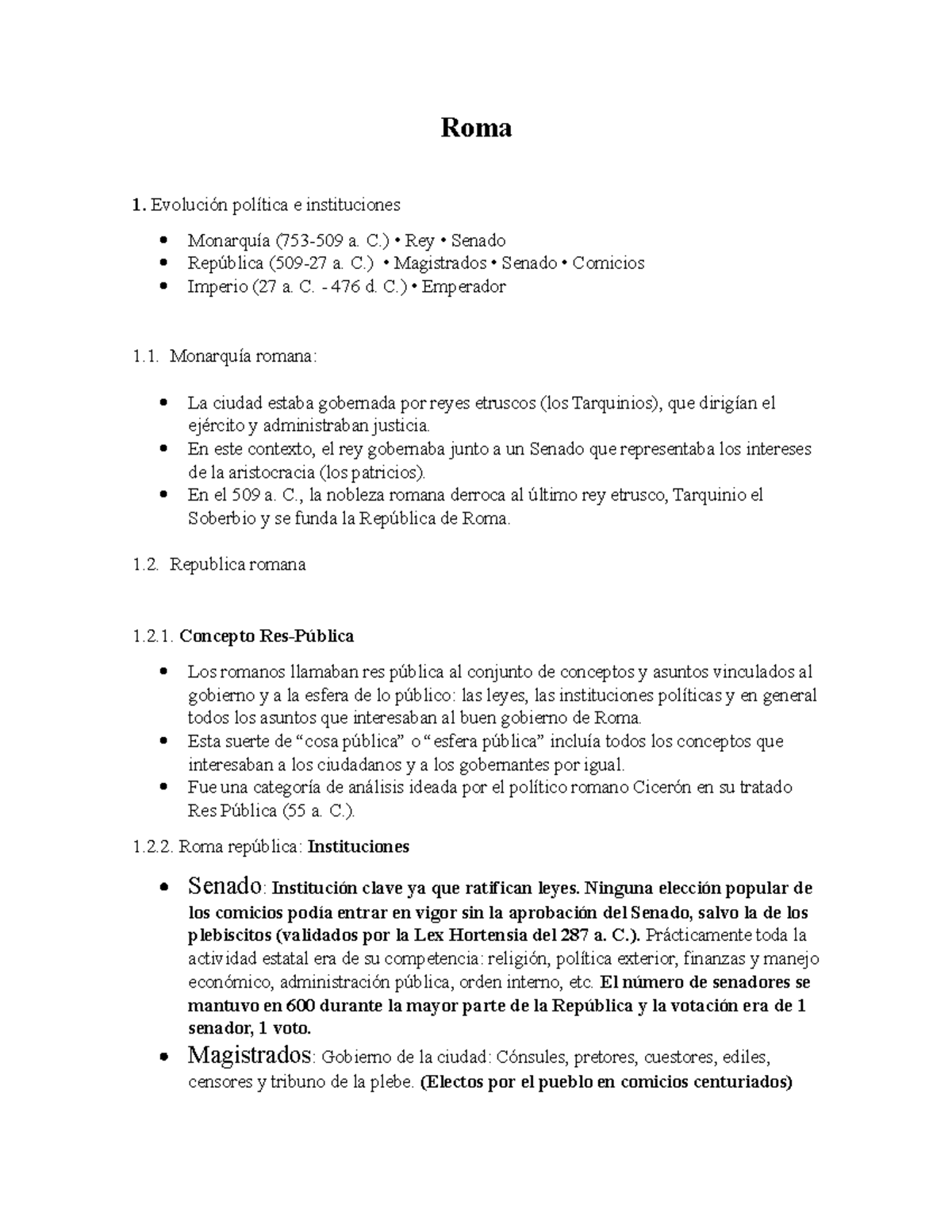 Roma - Resumen Historia Sociedad y Derecho - Roma 1. e instituciones a ...