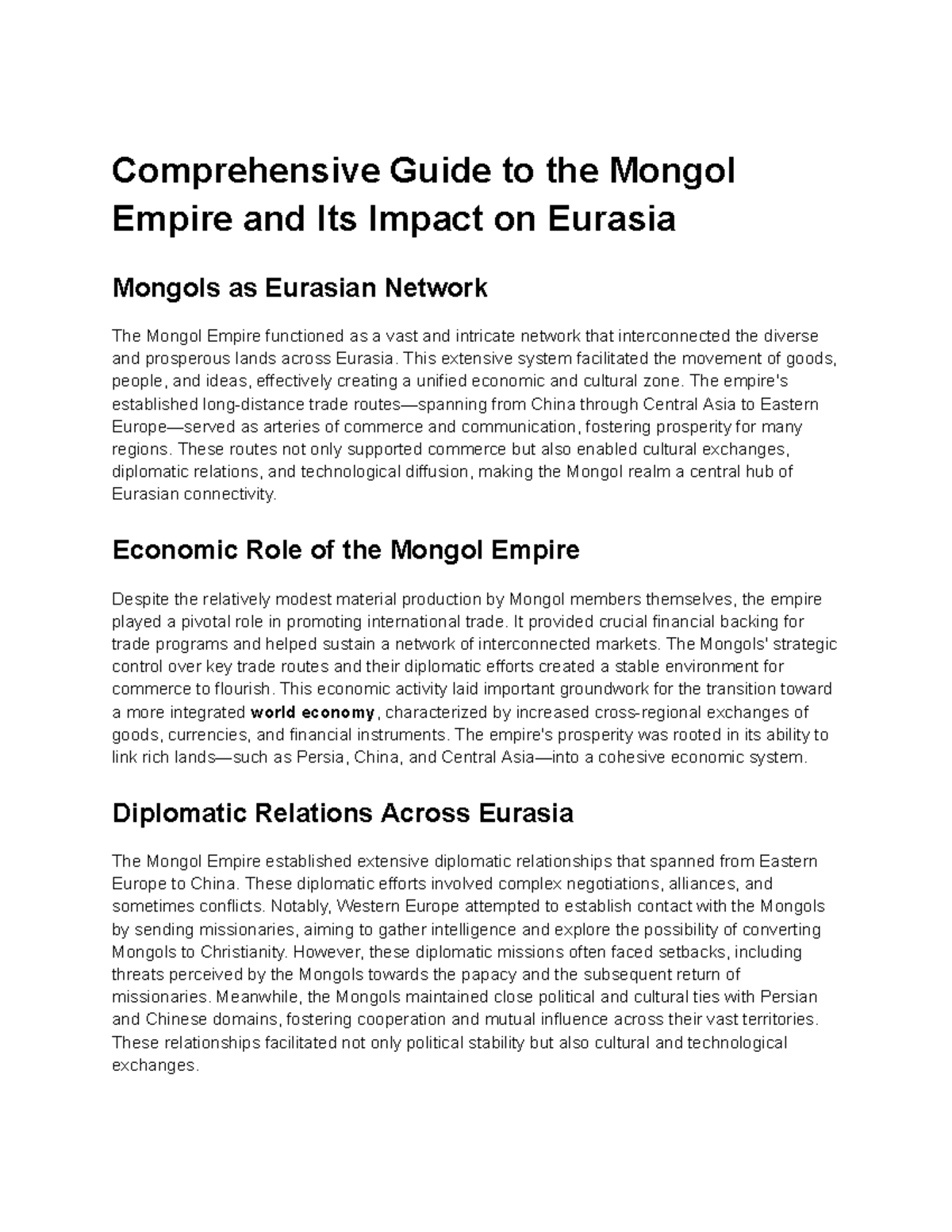 Comprehensive Guide on the Mongol Empire's Eurasian Impact - Studocu
