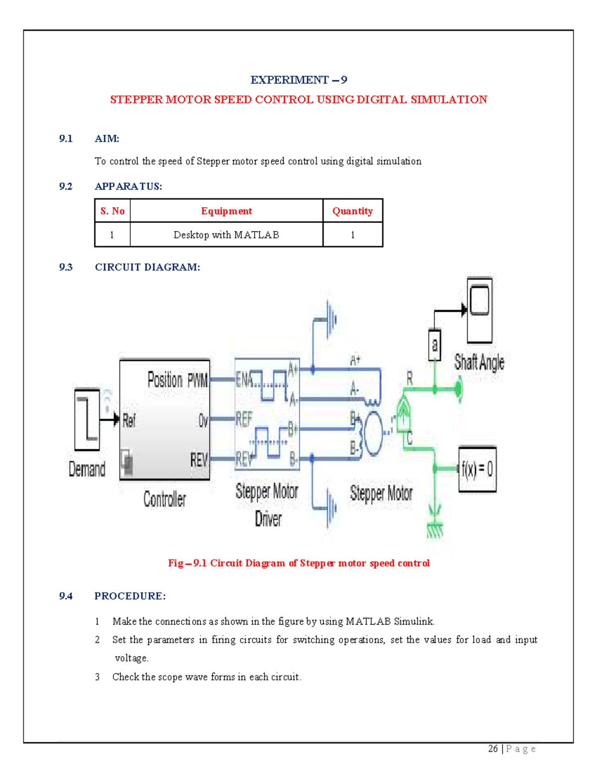 EE 101 Experiment 9: Speed Control of Stepper Motor via Simulation - Studocu