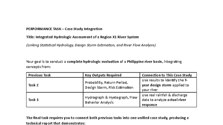 PERFORMANCE TASK Case Study: Integrated Hydrologic Assessment of Region ...