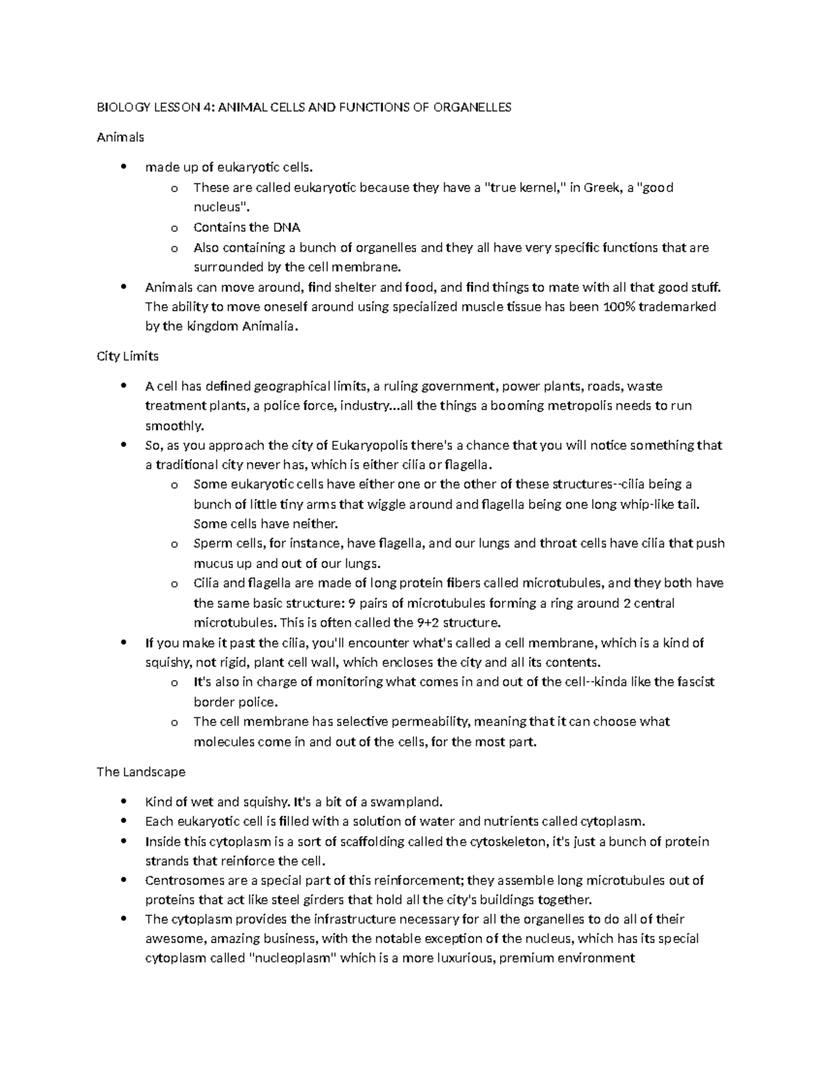 Biology Lesson 4: Exploring Animal Cells & Organelle Functions - Studocu