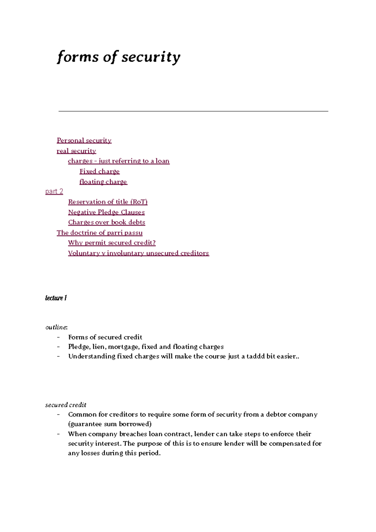 Secured Credit: Pledge, Lien, and Charge Types Explained (Law 101 ...