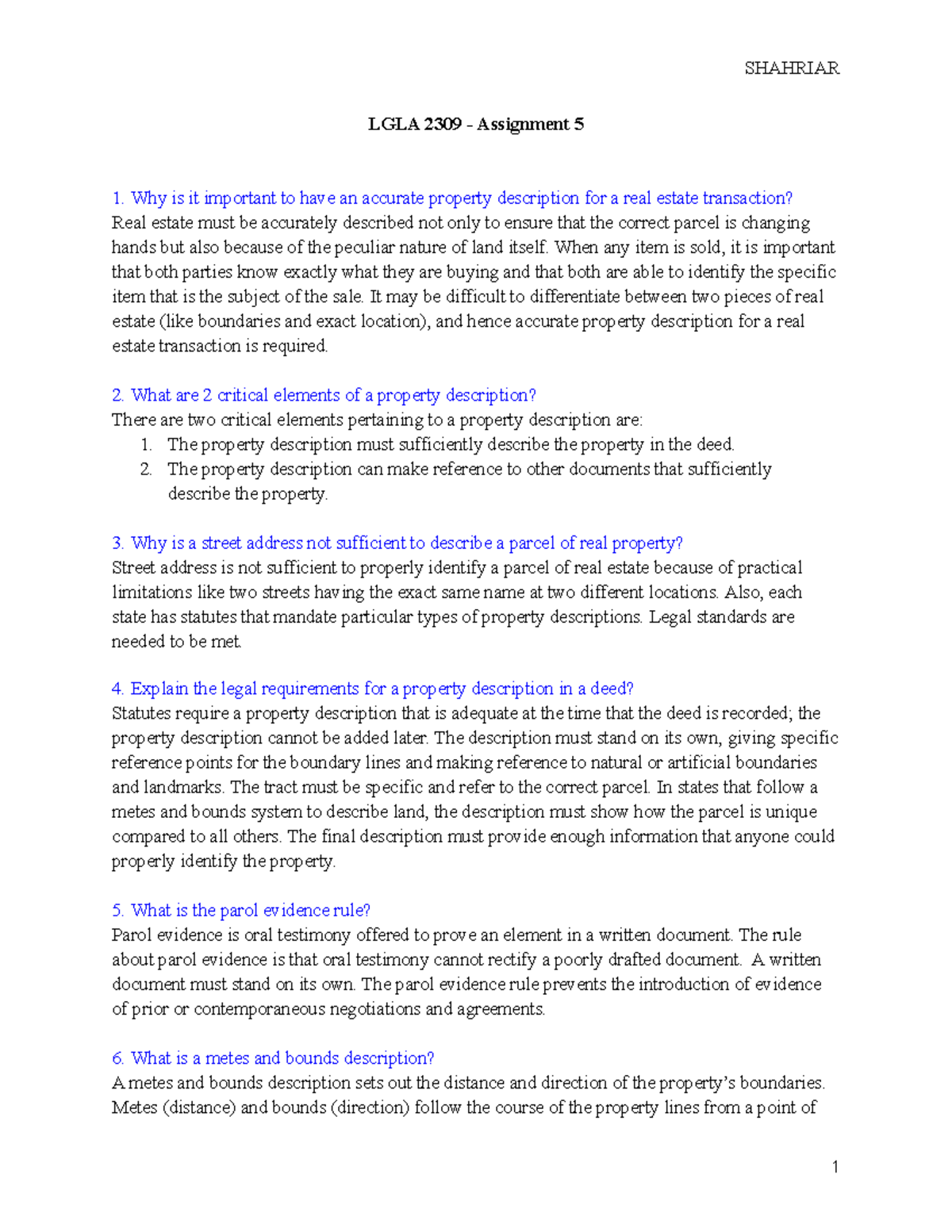 LGLA 2309 - Assignment 5: Understanding Property Descriptions in Real ...