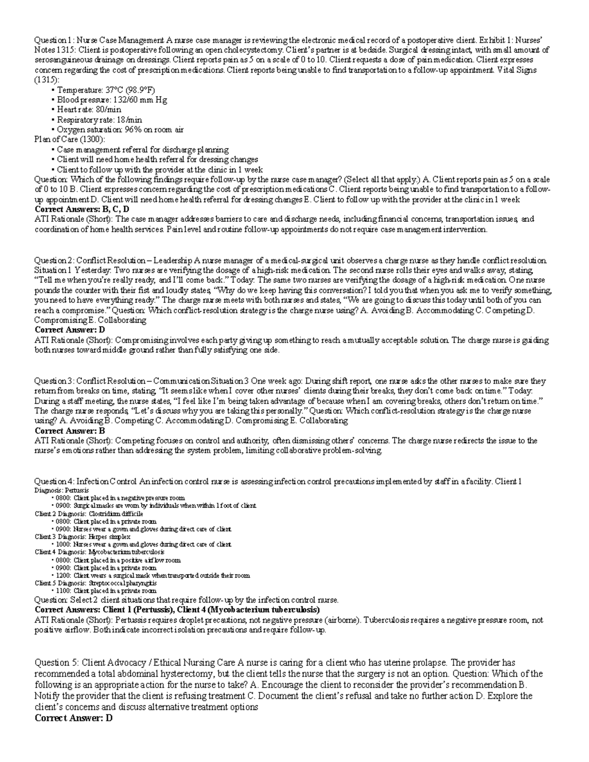 ATI Leadership Case Studies and Exam Review 2021-2022 - Studocu