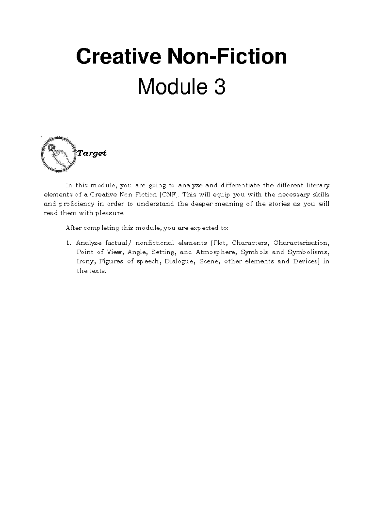 CNF Module 2 - Ciny Garcia - Creative Non-Fiction Module 3 Target ...