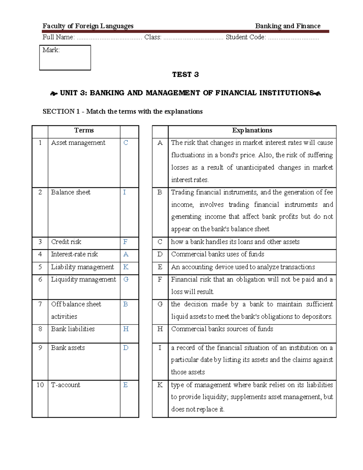 Unit 3: Banking and Finance Test 3 Notes - Studocu