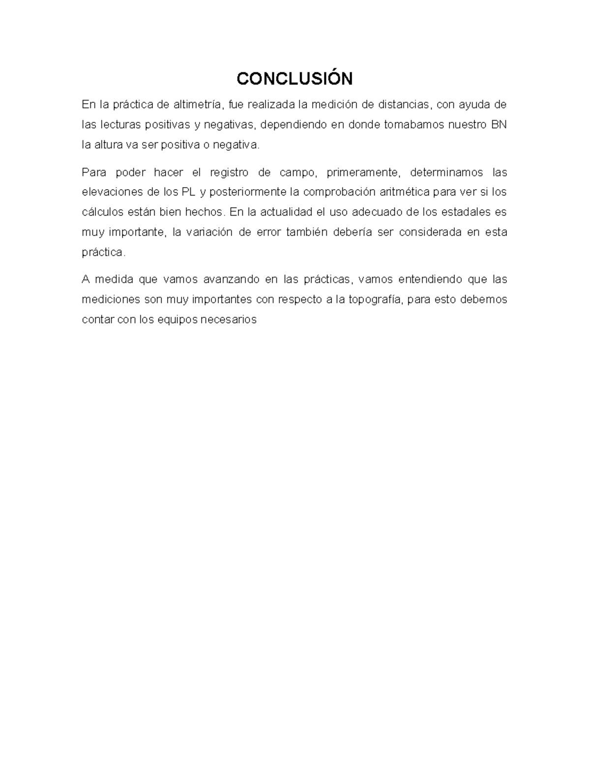 Conclusión del Trabajo Final de Altimetría - Studocu