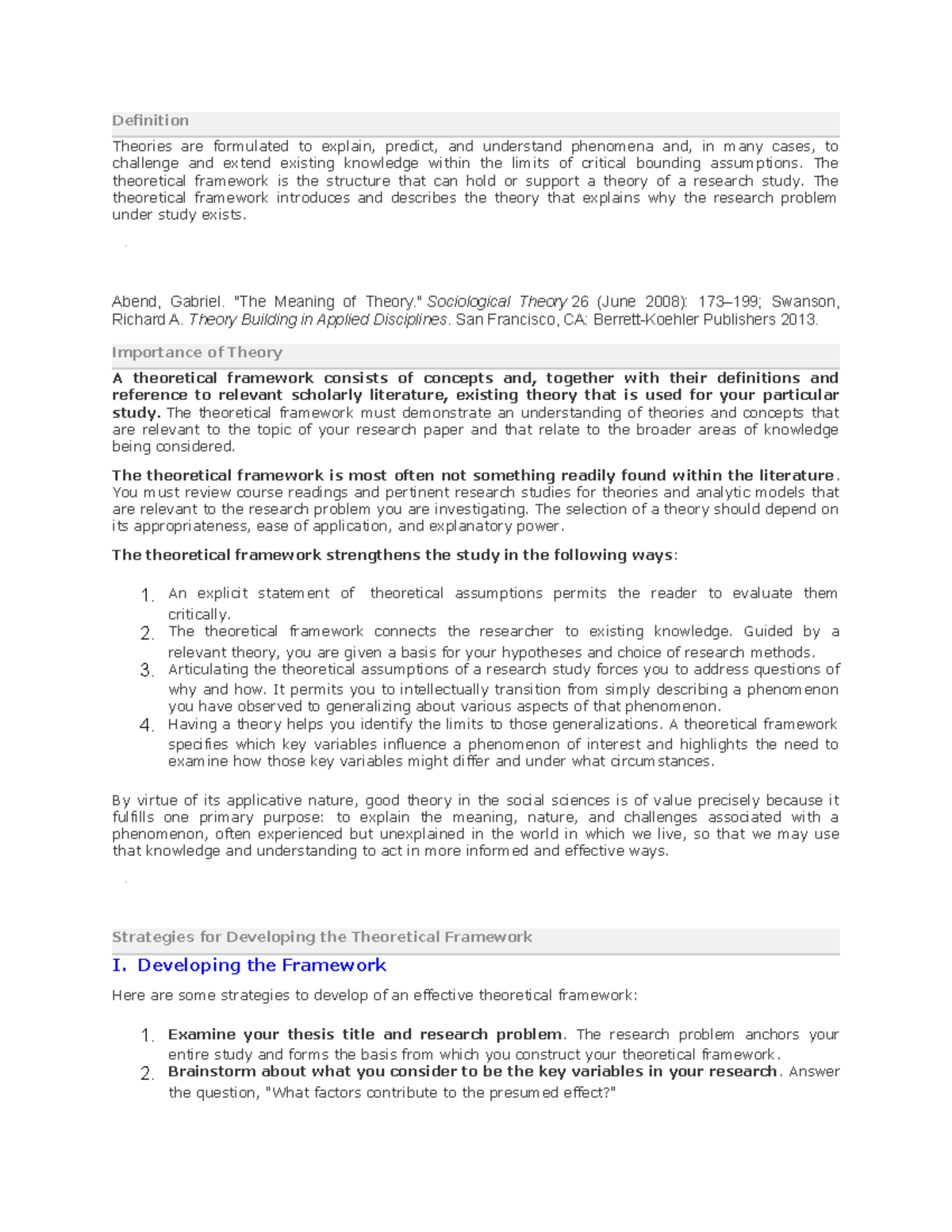 Creating a Theoretical Framework for Research Studies - Studocu
