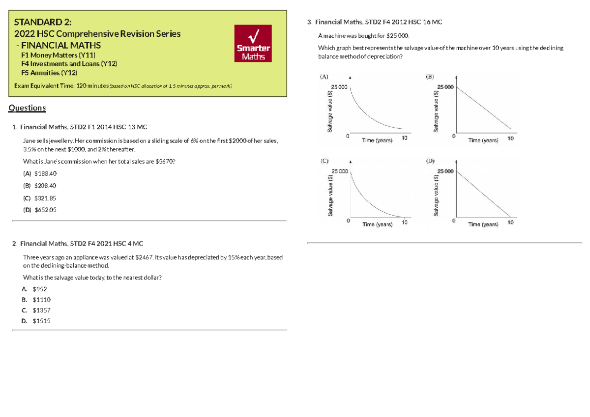 Financial Maths Worksheet: HSC Revision for STD2 F1, F4, F5 - Studocu