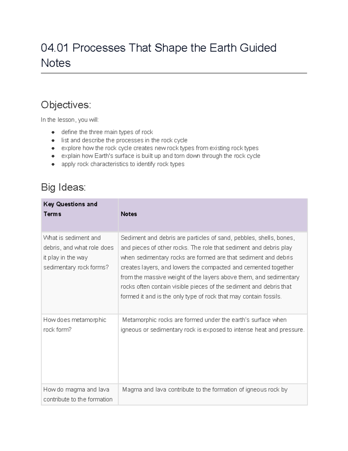 04 01 notes completed - 04 Processes That Shape the Earth Guided Notes ...