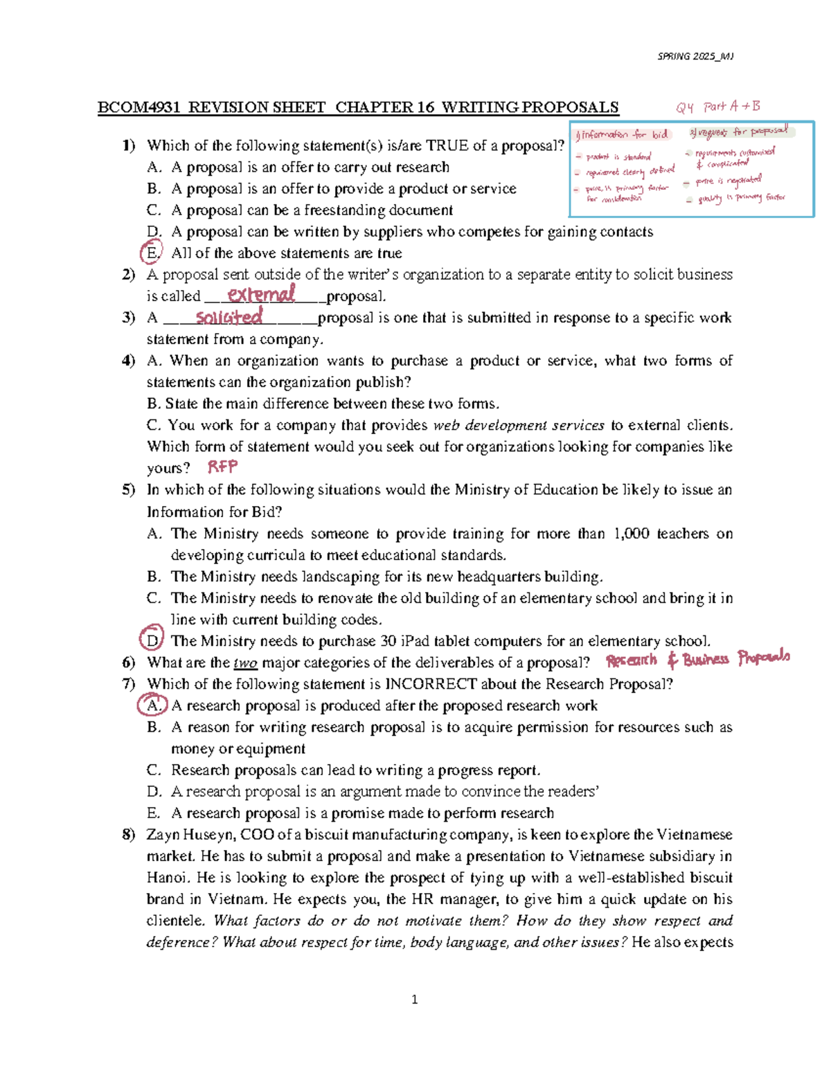 SPRING 2025_MJ BCOM4931_REVISION SHEET_CHAPTER 16_PROPOSALS - Studocu