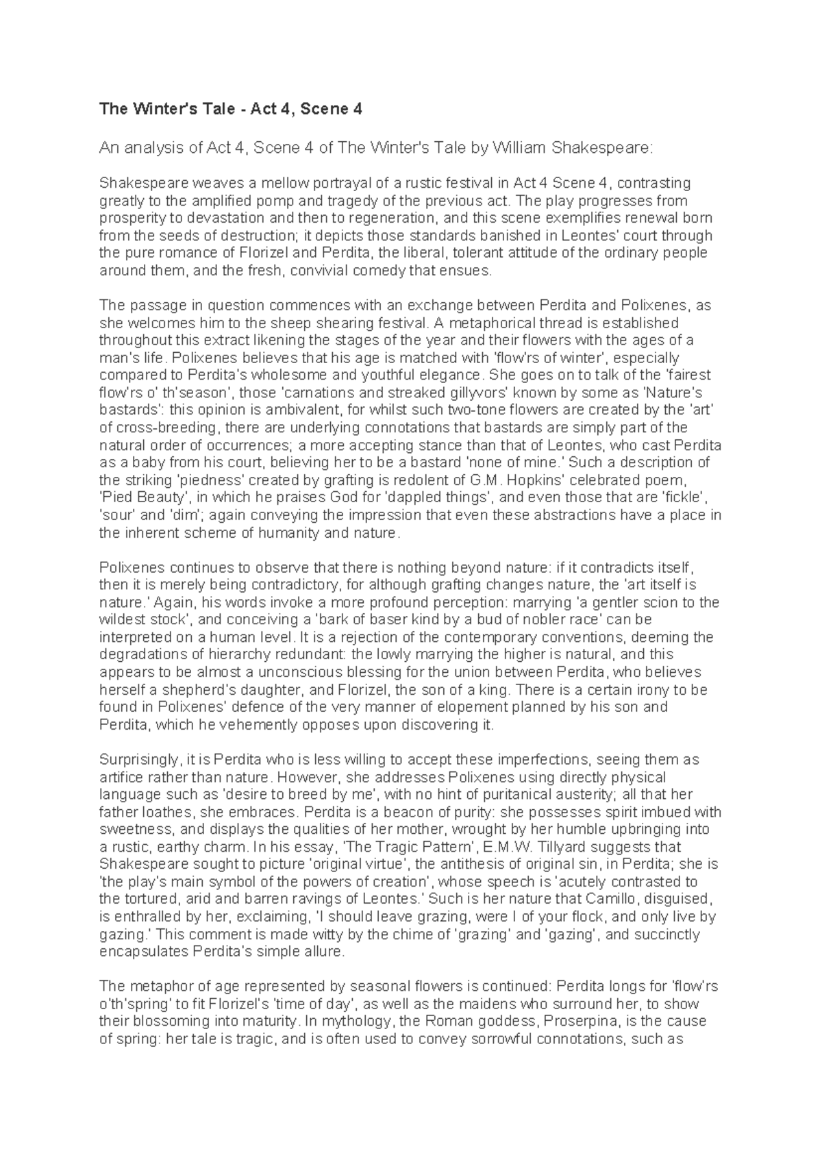 Act 4, Scene 4 Analysis of Shakespeare's The Winter's Tale - Studocu