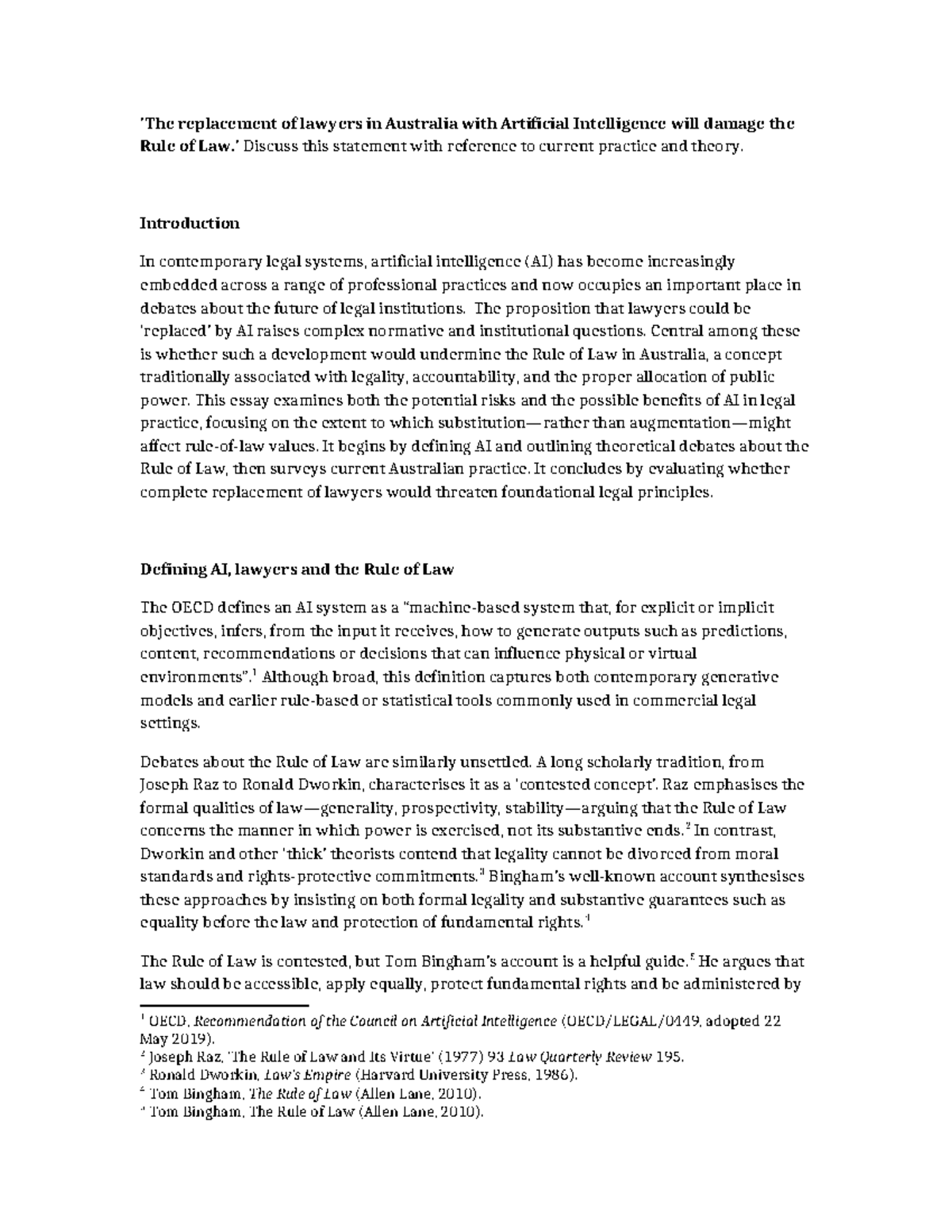 LAW4545 Essay: The Impact of AI on the Rule of Law in Australia - Studocu