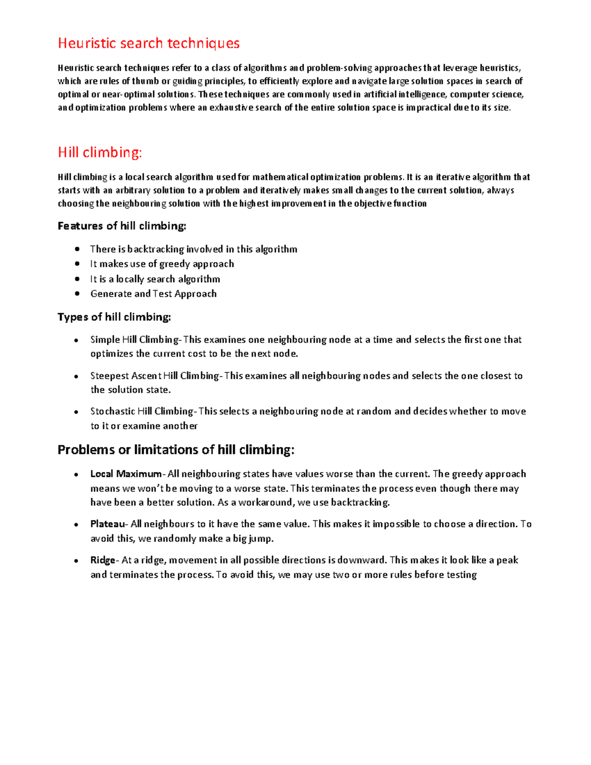 AI UNIT 2 - Heuristic Search Techniques and Algorithms Overview - Studocu