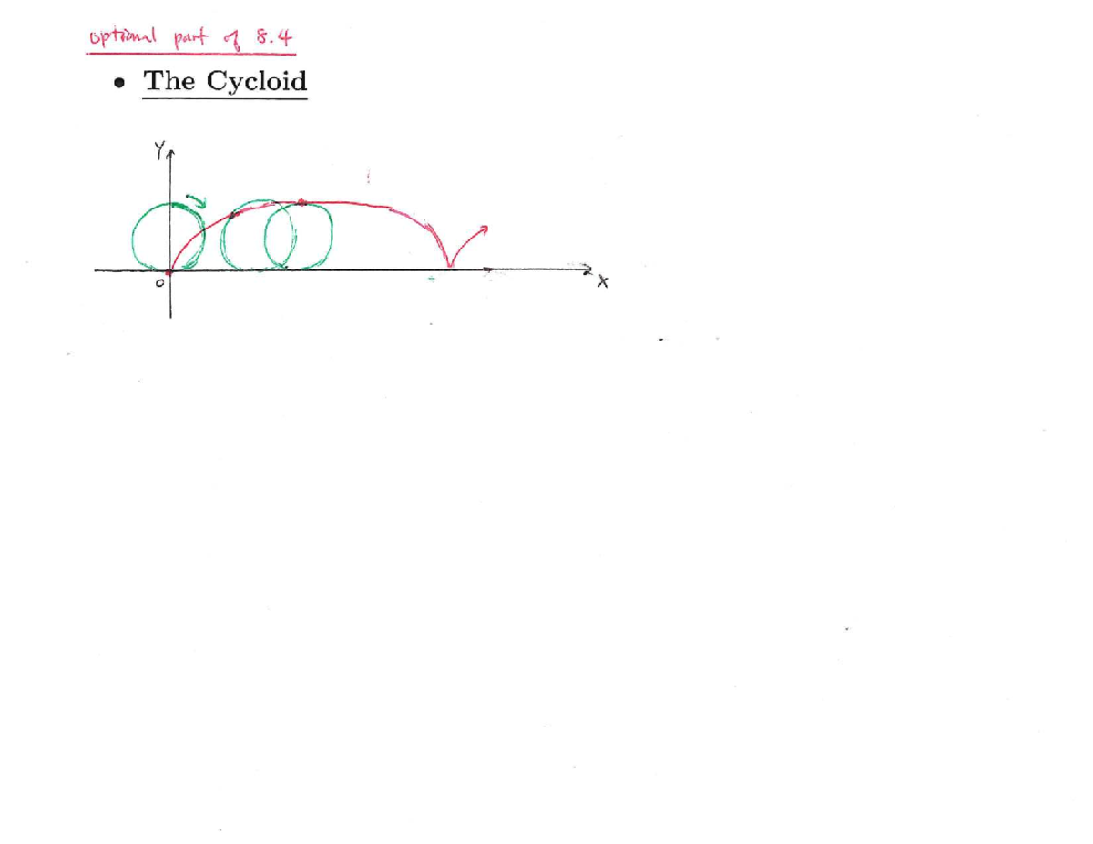 Math 58 Sec 6166 - Spring 2024 Class Notes on Cycloid Parametric ...