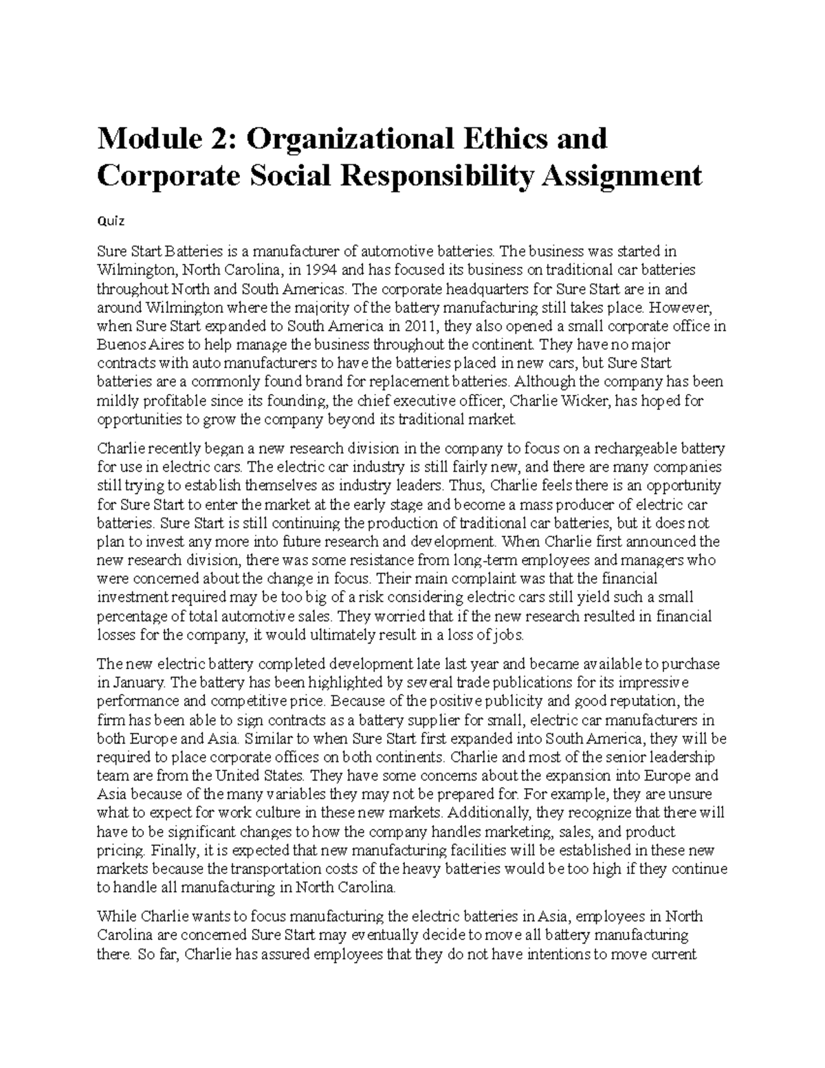 QUIZ Module 2: Org Ethics & Corp Social Responsibility Overview - Studocu