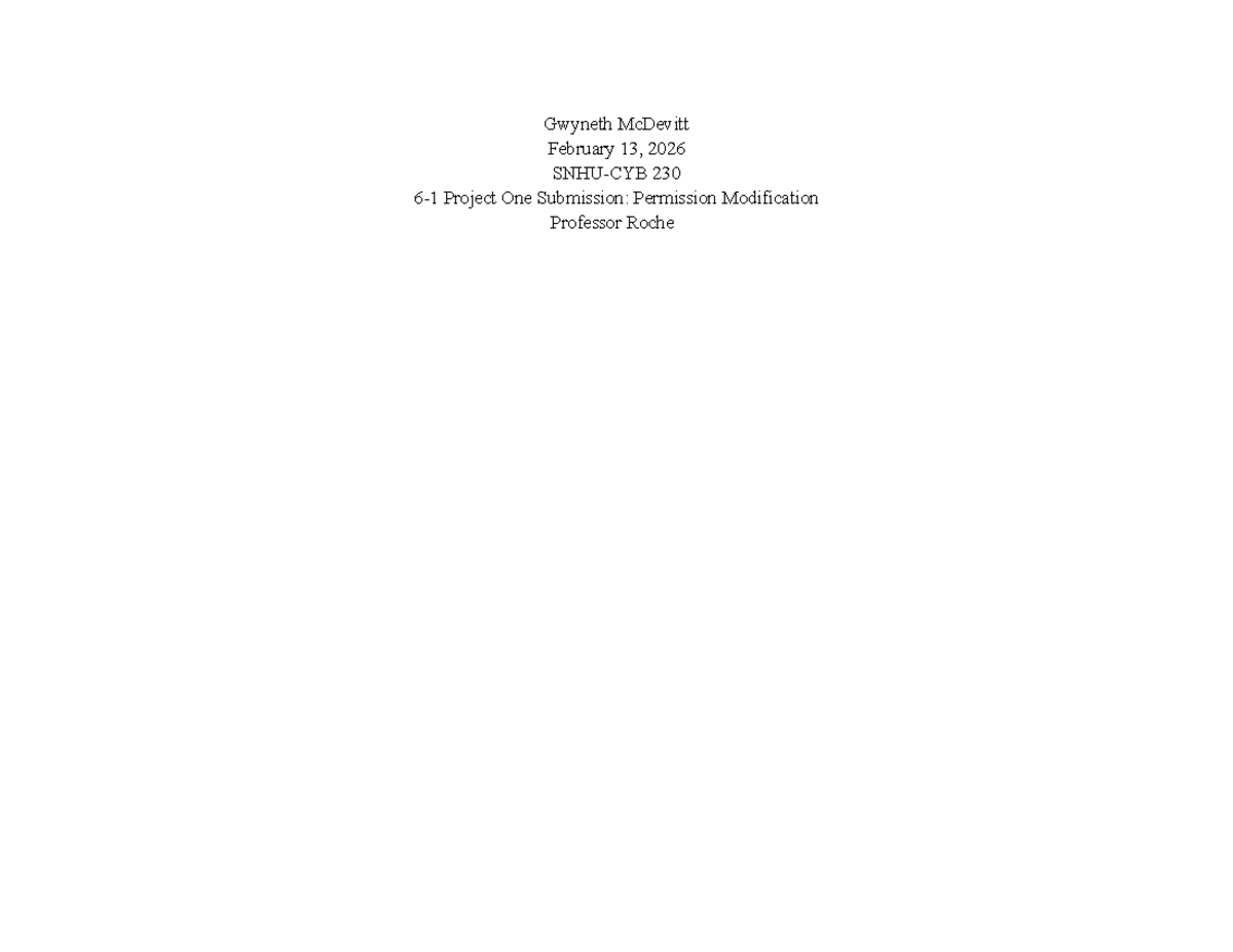 CYB 230 Project One Submission: Permission Modification Details - Studocu