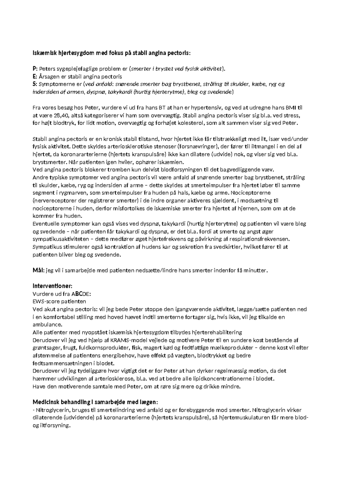 Stabil Angina Pectoris: Diagnostik og Interventionsstrategier - Studocu