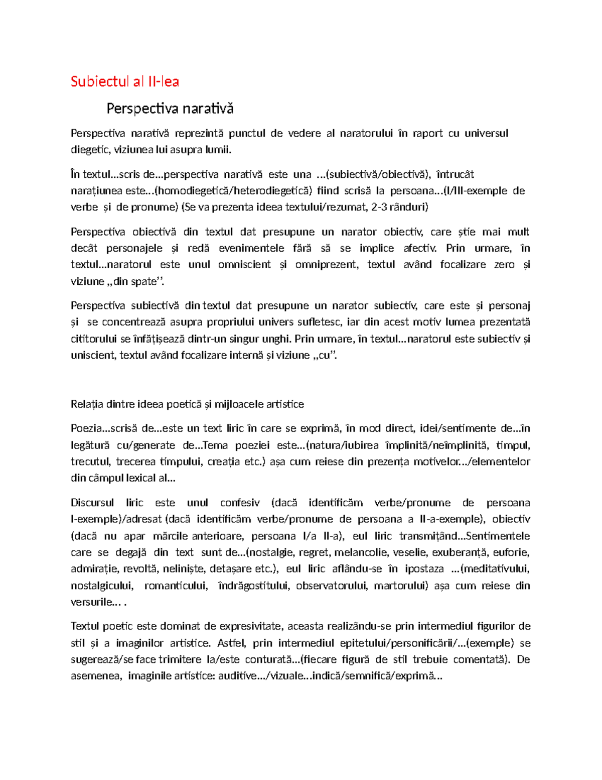 Analiza Perspectivelor Narative în Textul Dramatic și Liric - II - Studocu