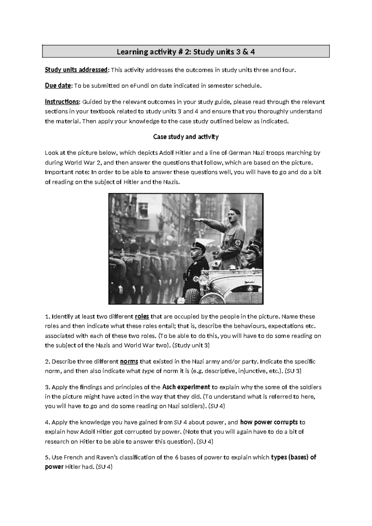 SOCY315 Learning Activity 2: Case Study on Hitler and Nazi Troops - Studocu