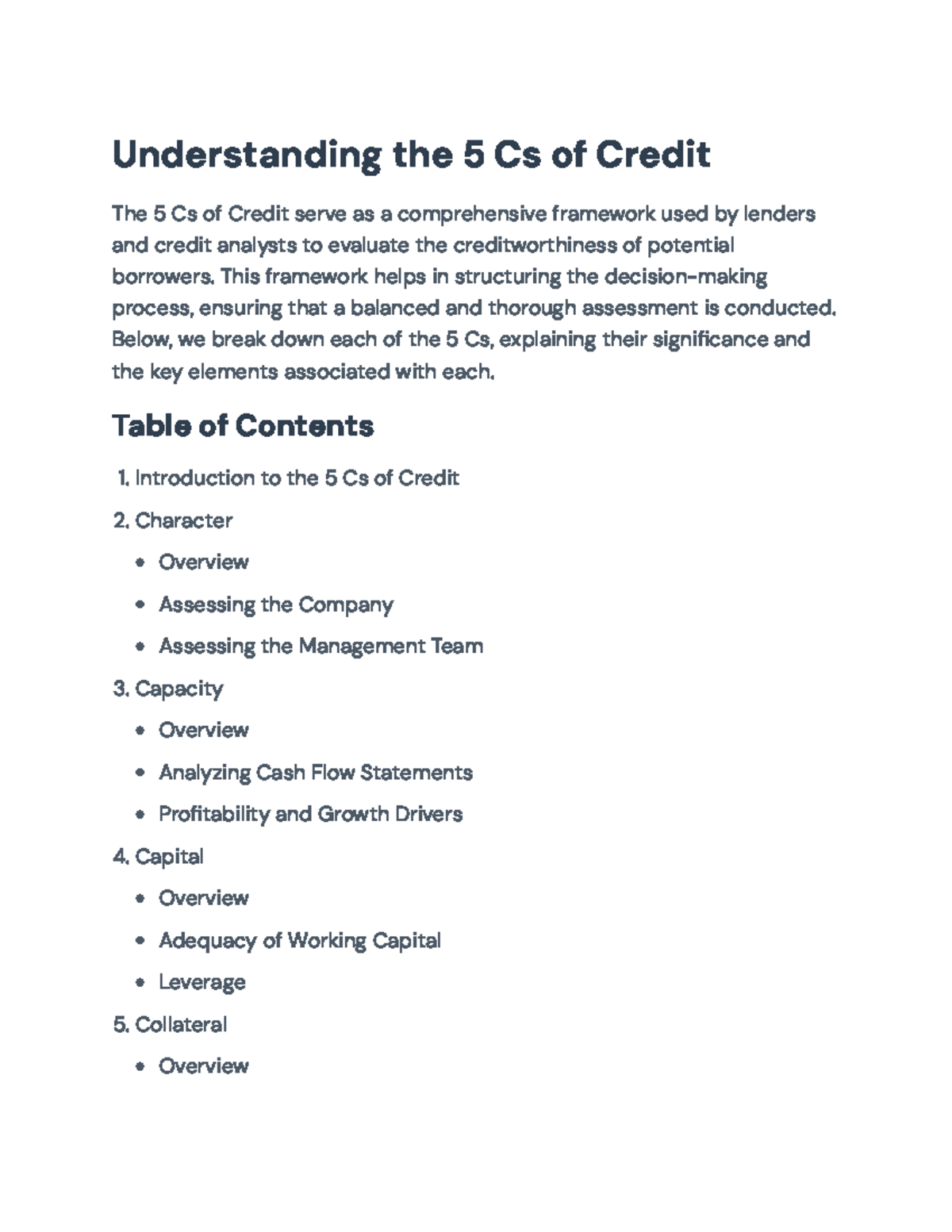 5 Cs of Credit Framework: A Guide for Lenders & Borrowers Insights ...