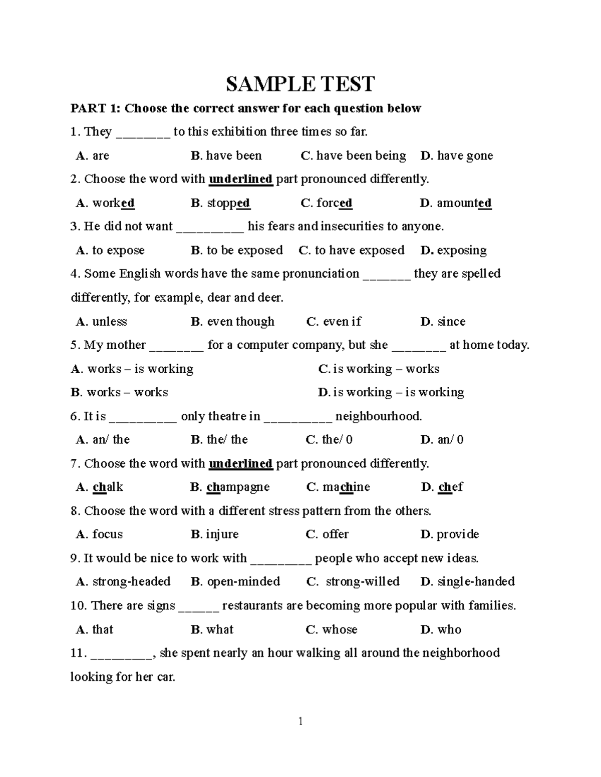 Sample Test AV1: Multiple Choice Questions and Answers - Studocu