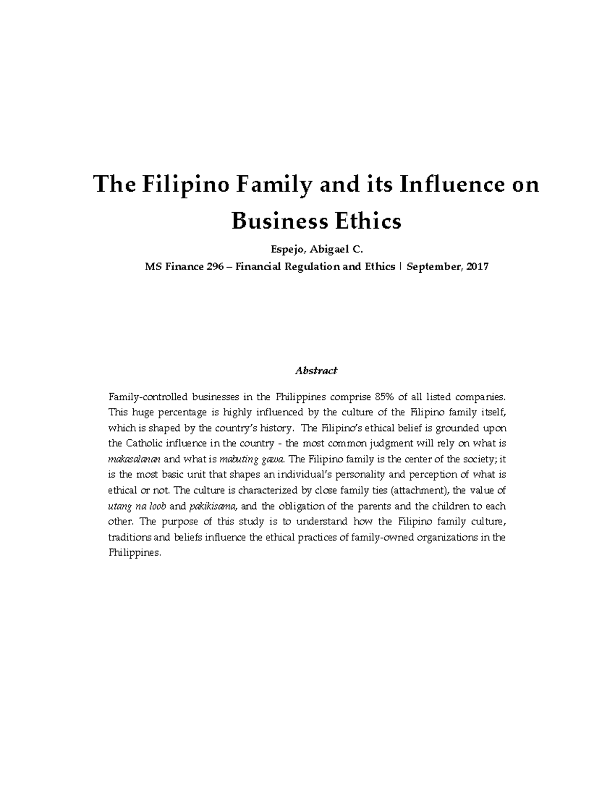 The filipino family and its influence on business ethics - The Filipino ...