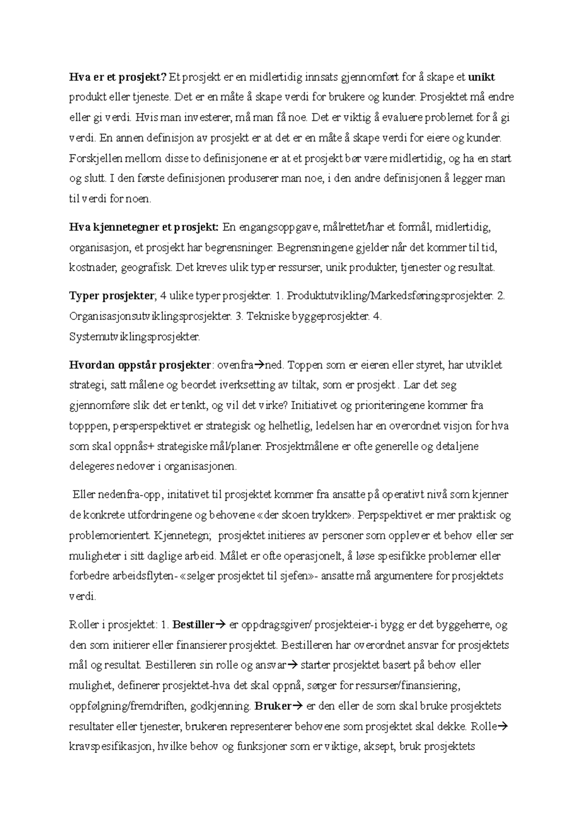 Prosjekt Notater - Begreper og Definisjoner - Studocu