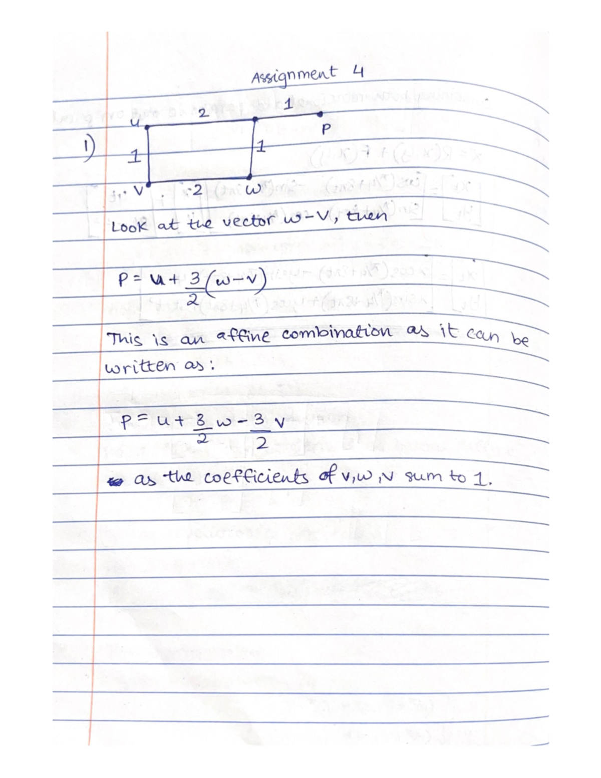 Assignment 4 Lin Alg - Assignment 4 1 2 u P 1) 1 1 H 2 w Look at the ...