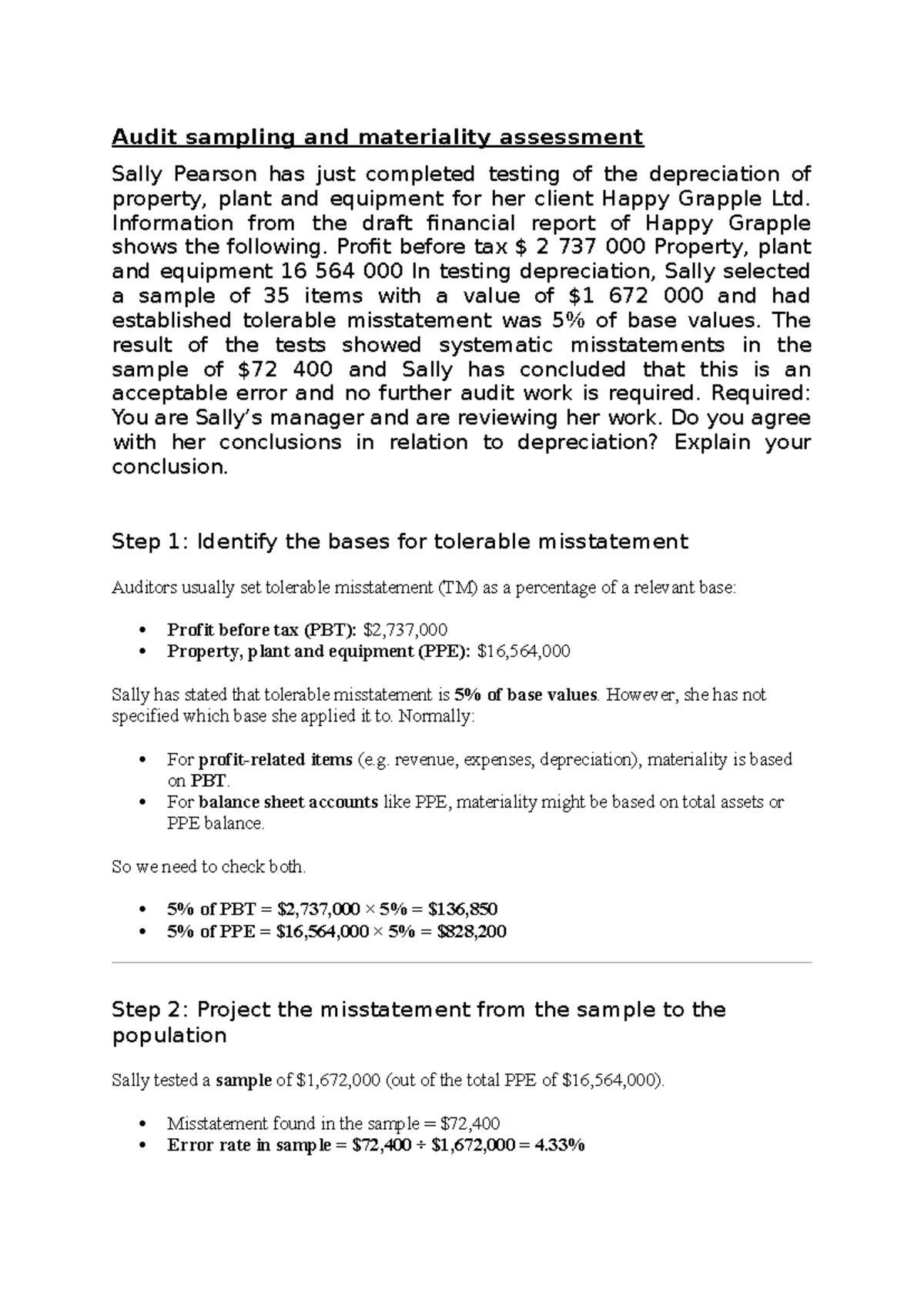 Audit Sampling & Materiality Assessment: A Review of Depreciation ...