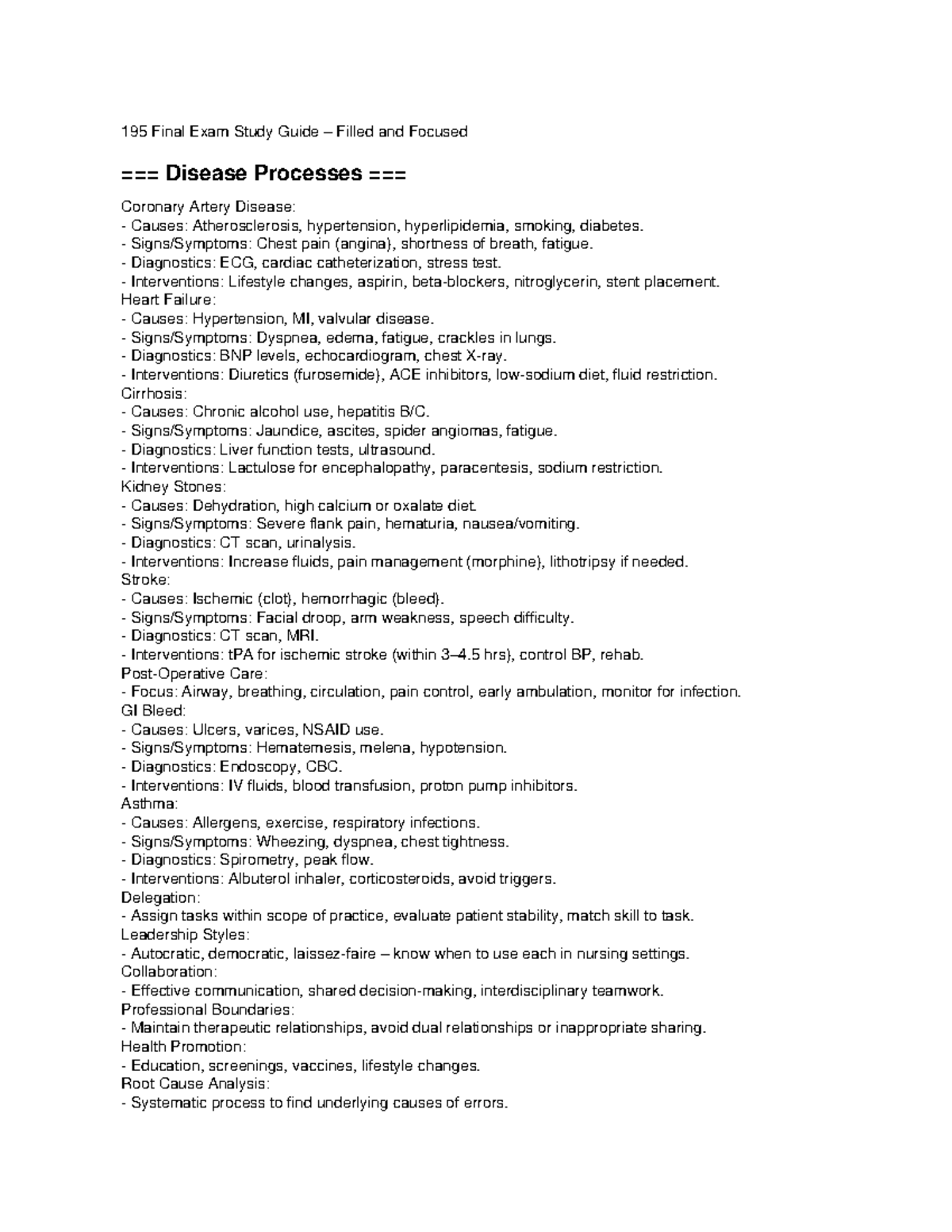195 Final Exam Study Guide: Key Concepts in Disease Processes - Studocu