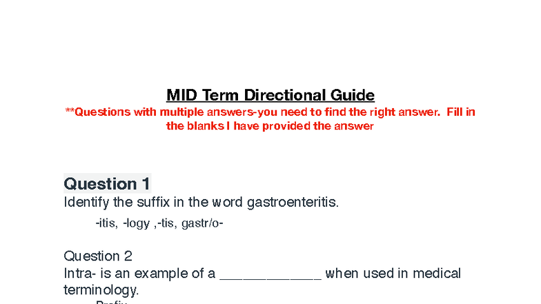 Midterm Study Guide for Medical Terminology (Course Code: MD101) - Studocu