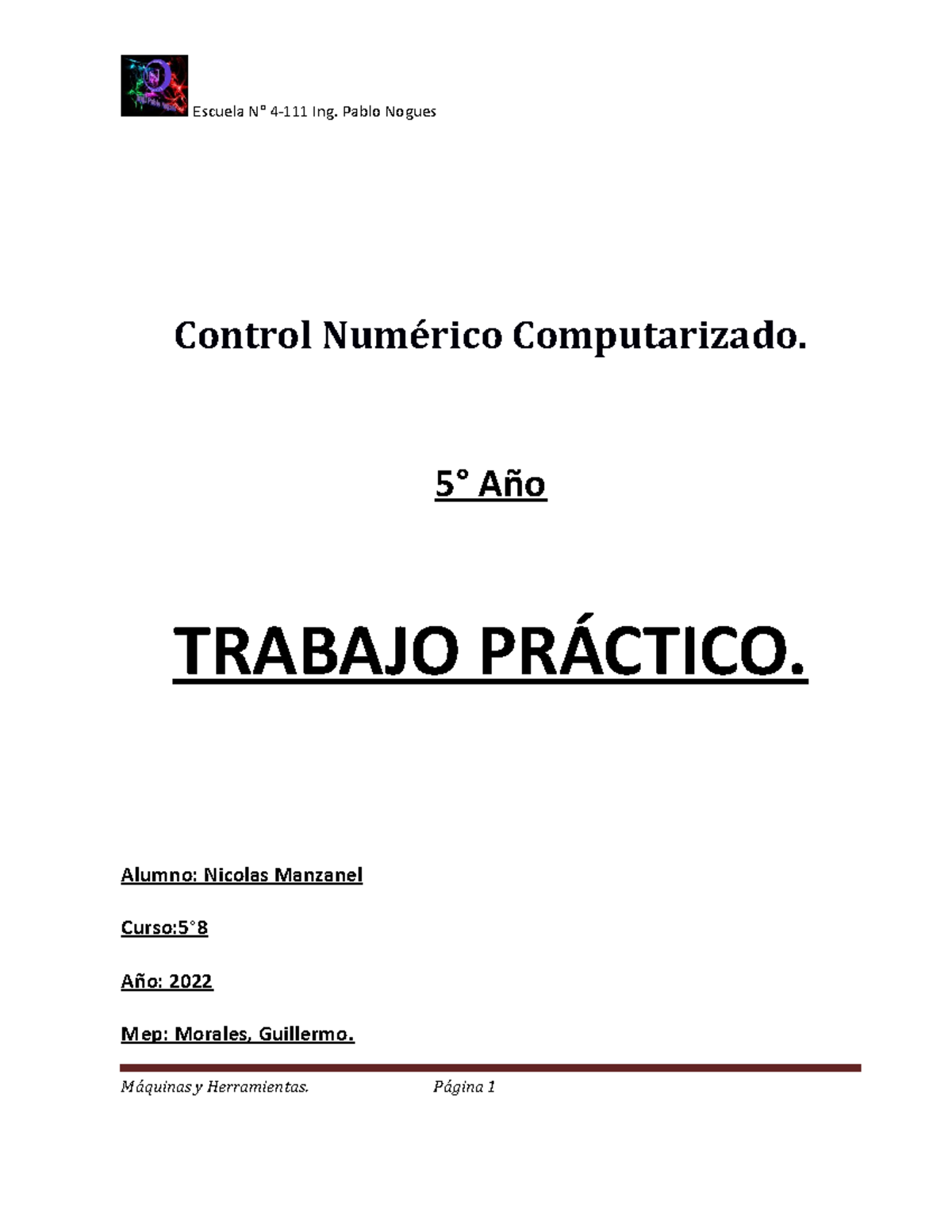 Trabajo Práctico Integrador CNC - Programación Numérica G-code - Studocu