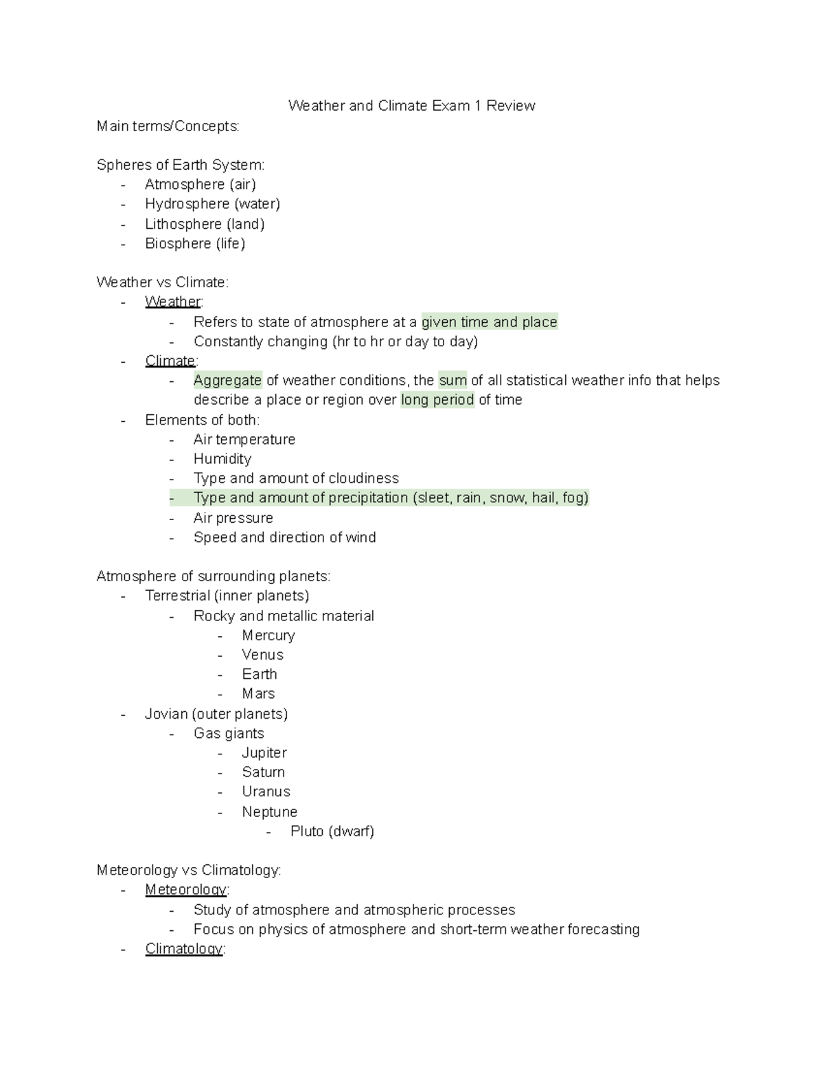 Weather and Climate Exam 1 Review: Earth's Atmosphere Dynamics - Studocu