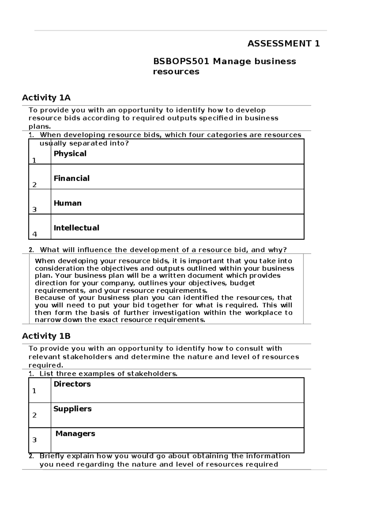 BSBOPS501 Final Exam: Managing Business Resources and Allocations - Studocu