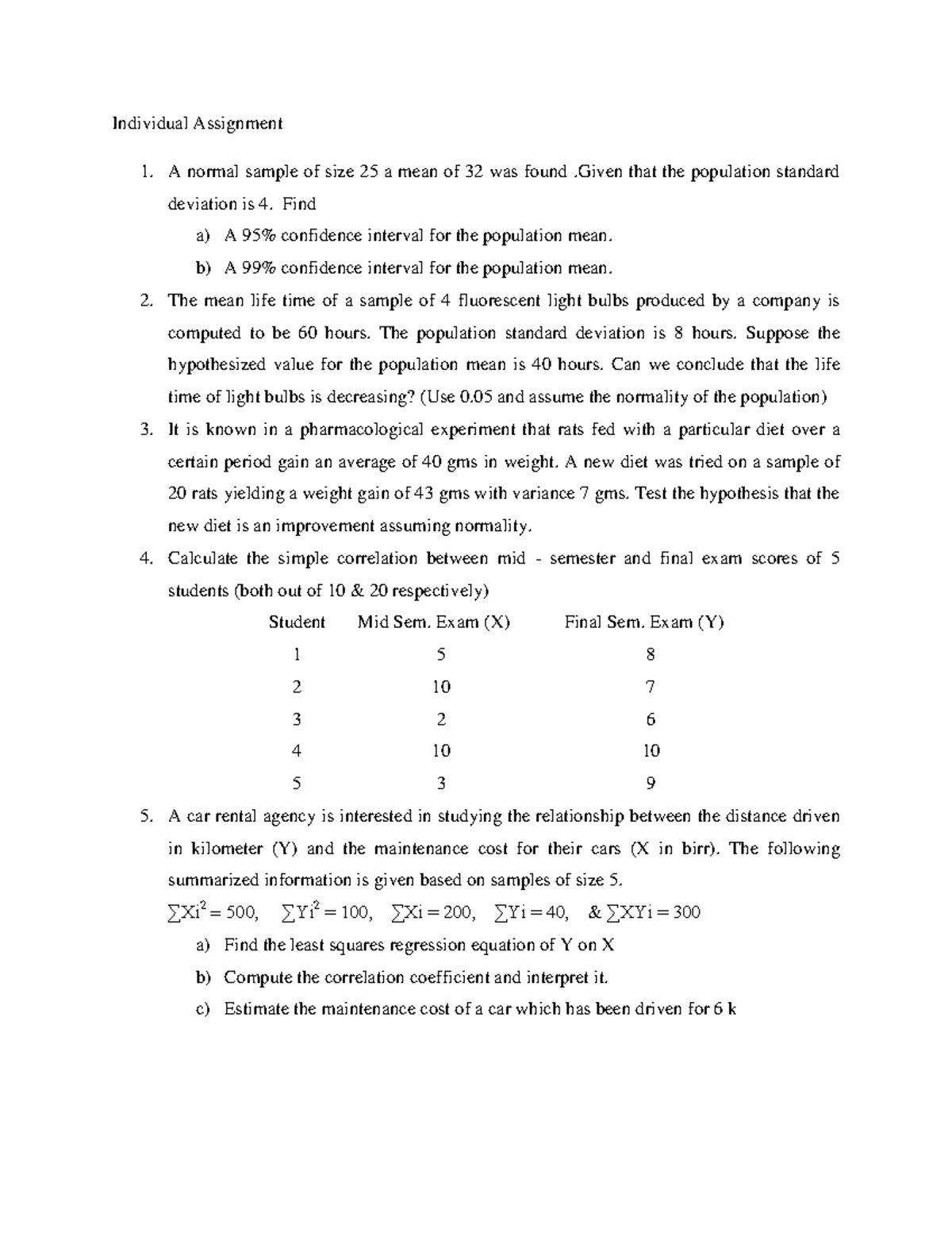 Statistics II for Management - Individual Assignment Solutions and ...