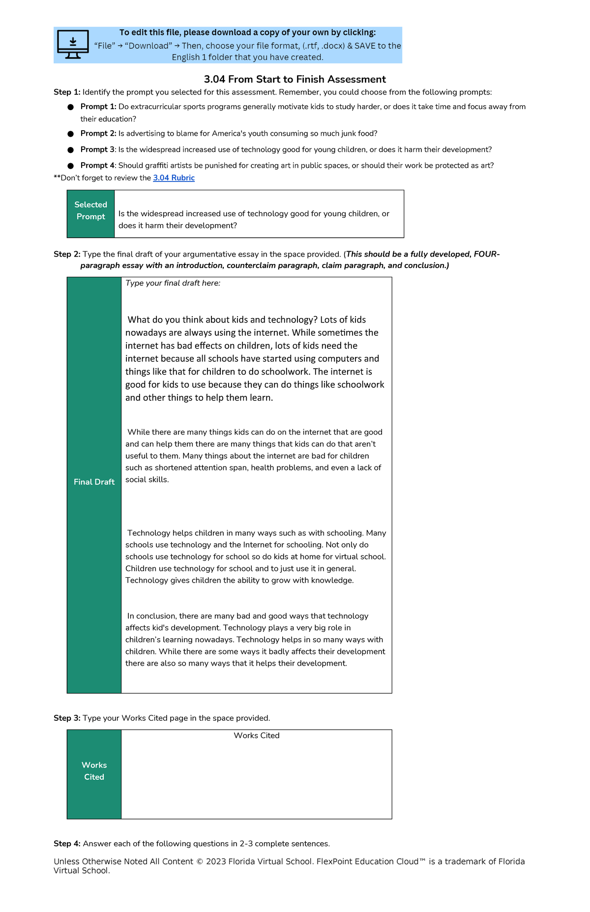 3.04 Argumentative Essay on Technology's Impact on Kids - Studocu