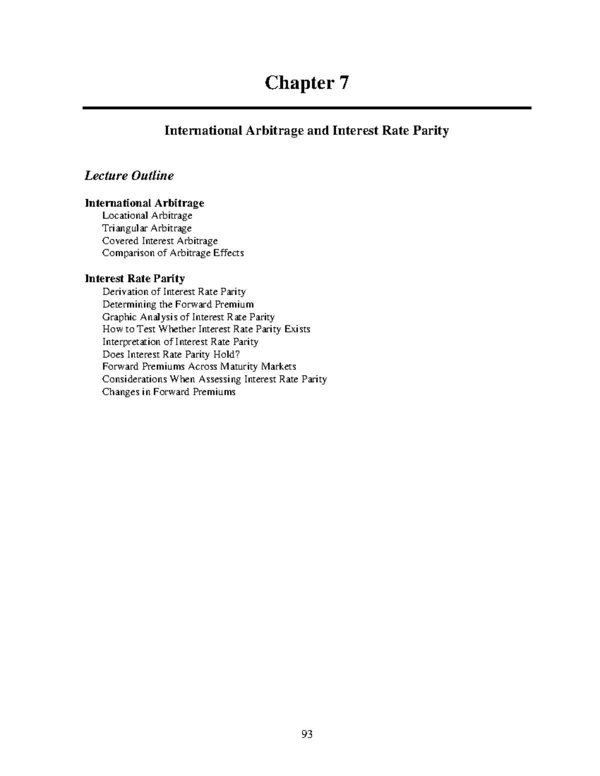 Chapter 7: International Arbitrage & Interest Rate Parity Notes (FIN ...