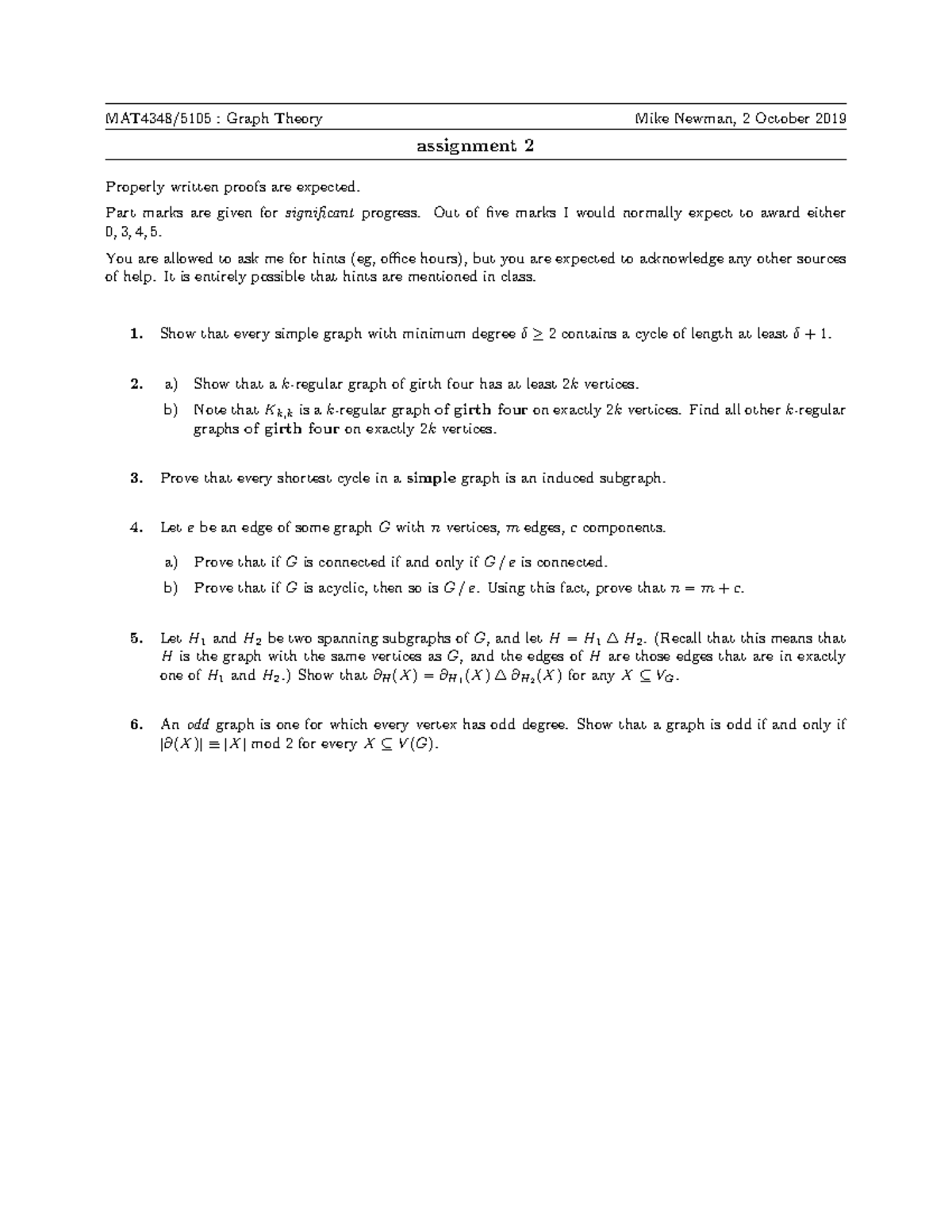 Graph Theory Assignment 2: Proofs and Properties - Studocu